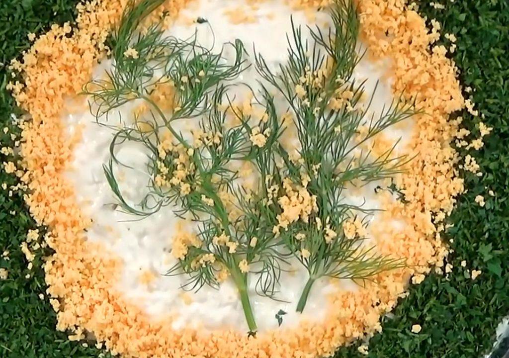 carska mimoza salata u kalupu za tortu | Lepa i srećna